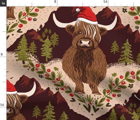 Christmas Hilda Highland Cow Wallpaper Fabric Spoonflower
