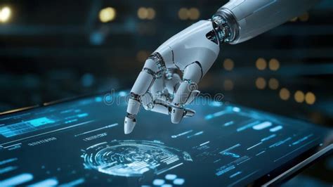 Ai Driven Personal Assistant Interacting With A User Through A Sleek Touchscreen Device Stock