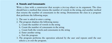 Solved 4. Vowels and Consonants Write a class with a | Chegg.com