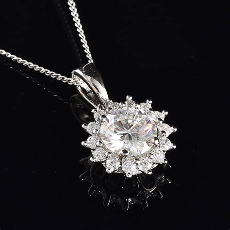 Buy White Moissanite Sunburst Pendant Necklace 18 Inches In Rhodium