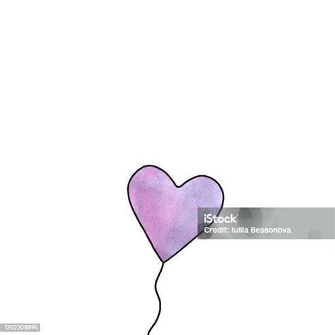 흰색 배경에 고립 된 마음의 모양에 분홍색 수채화 풍선 사랑 로맨스의 상징 발렌타인 데이 생일 결혼식 인사말 카드 웹에 대한 간단한 그림 낙서 손 그린 공휴일에 대한 스톡