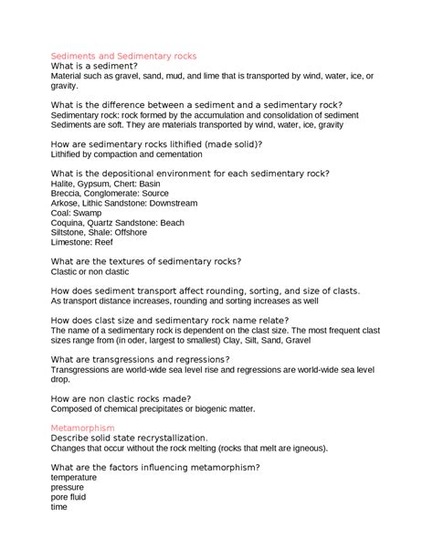 Sediments And Sedimentary Rocks Lecture Slides Geo 10200 Docsity