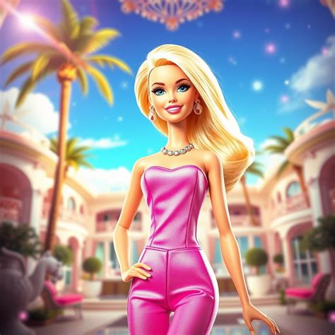 Glamorous Barbie Blonde Hair Blue Eyes Pink Dress