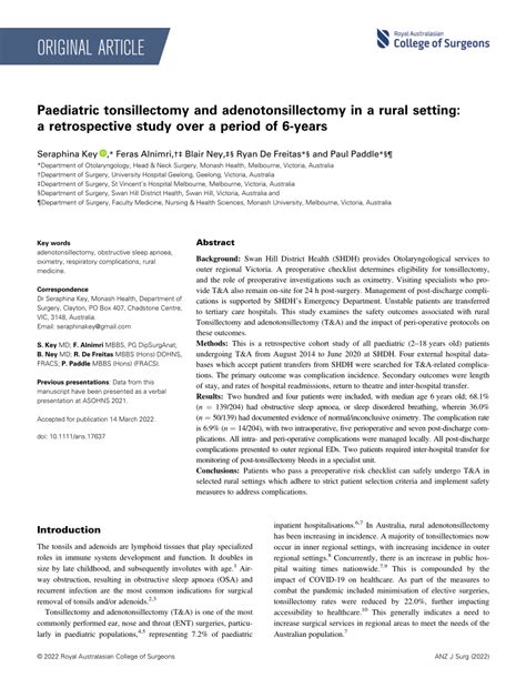 Pdf Paediatric Tonsillectomy And Adenotonsillectomy In A Rural
