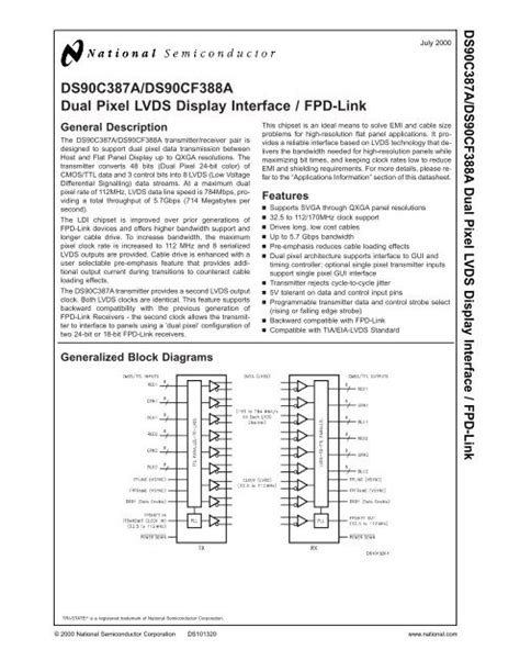 DS C A DS CF A Dual Pixel LVDS Display Interface FPD