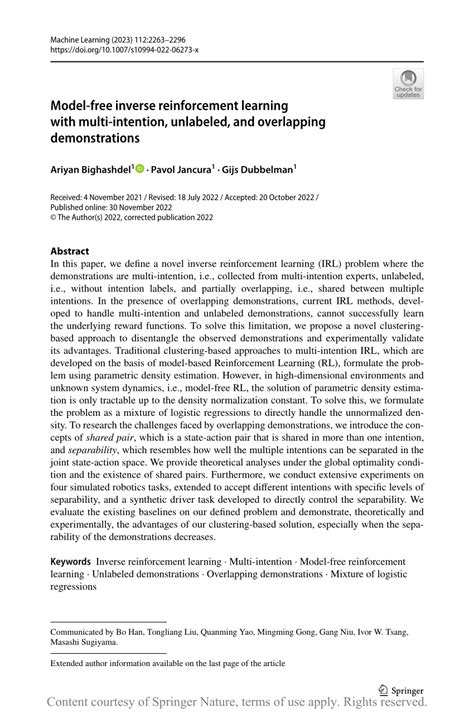Pdf Model Free Inverse Reinforcement Learning With Multi Intention Unlabeled And Overlapping
