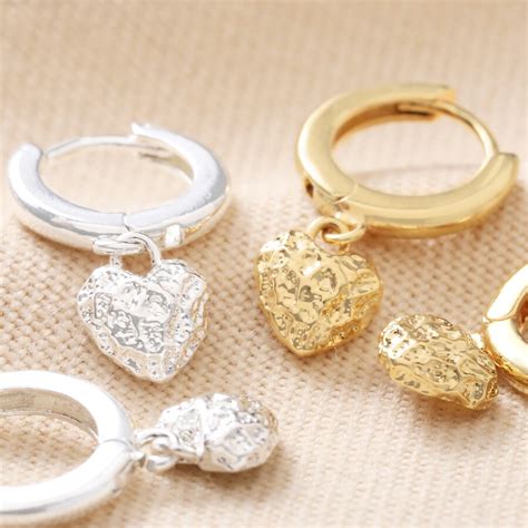 Molten Heart Huggie Hoop Earrings In Silver Lisa Angel