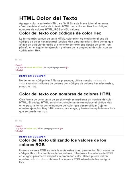 Html Color Del Texto Pdf Color Modelo De Color Rgb