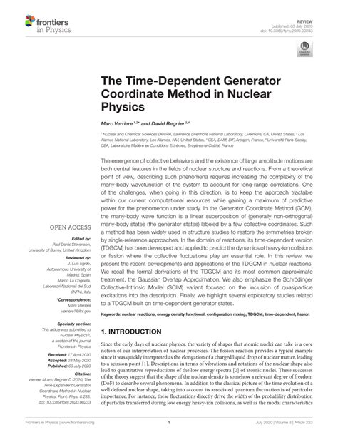 Pdf The Time Dependent Generator Coordinate Method In Nuclear Physics