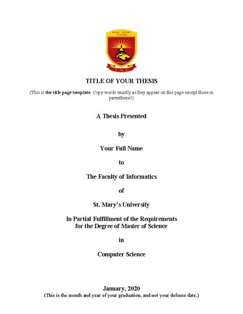 Msc Thesis Report Format Smu Title Of Your Thesis This Is The Title