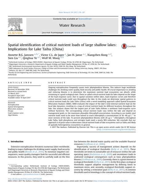 Pdf Spatial Identification Of Critical Nutrient Loads Of Large
