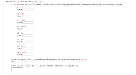 solved the point p 8 4 lies on the curve y 4 7 x