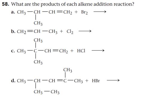 Solved What Are The Products Of Each Alkene Addition Chegg