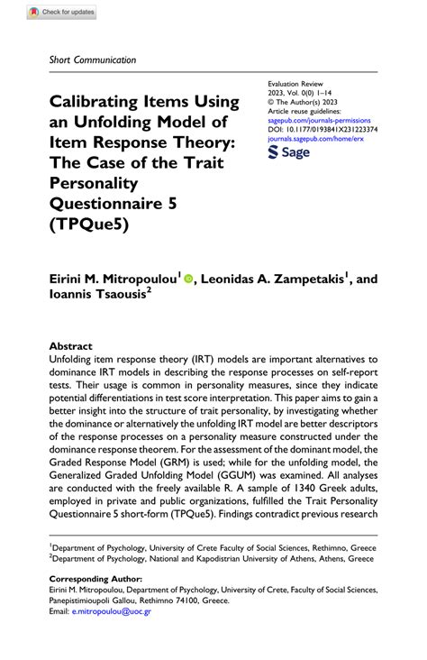Pdf Calibrating Items Using An Unfolding Model Of Item Response Theory The Case Of The Trait
