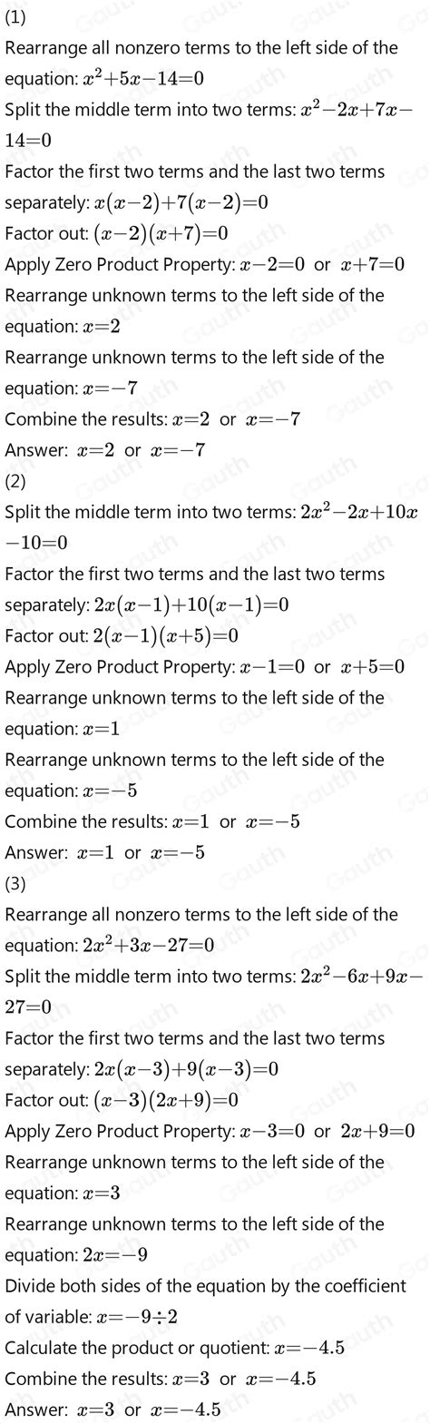 solved using quadratic formula 1 x 2 5x 14 2 2x 2 8x 10 0 3 2x 2