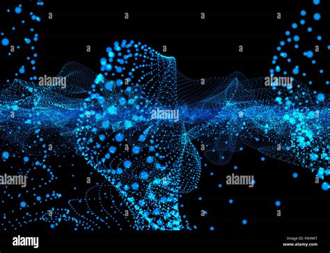 Three Dimensional Illuminated Abstract Digital Wave Of Glowing Particles And Wireframe Hud