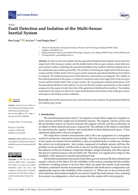 Pdf Fault Detection And Isolation Of The Multi Sensor Inertial System