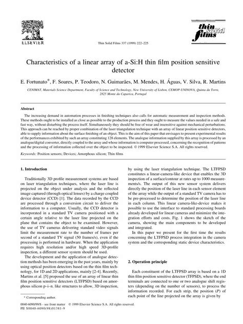 Pdf Characteristics Of A Linear Array Of A Si H Thin Film Position Sensitive Detector