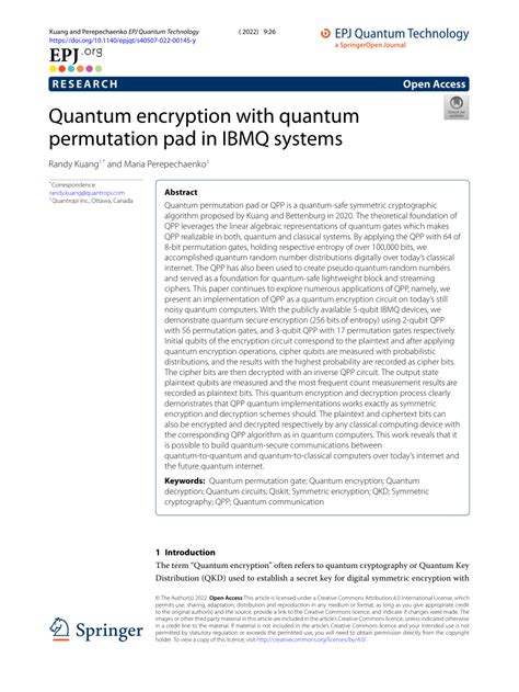 Pdf Quantum Encryption And Decryption In Ibmq Systems Using Quantum Permutation Pad