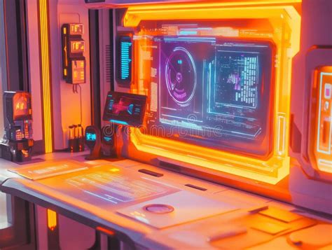 A Futuristic Control Room With A Cluttered Workstation Multiple