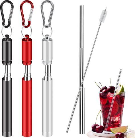 Anpro Reusable Straws Metal 2 Pack Stainless Steel Drinking Straws Portable Telescopic Straw