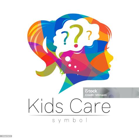현대 로고 타입 아이 소녀 머리 와 질문 내부 뇌 심리학의 로고 아이 기호 프로필 인간 크리에이티브 스타일 벡터의 기호입니다