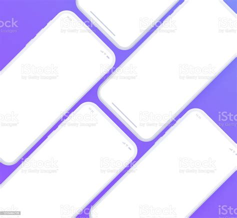 모바일 앱 또는 웹 사이트 프리젠 테이션을위한 빈 흰색 디스플레이 화면 모형이있는 전면보기 스마트 폰 세트 벡터 일러스트레이션 형판에 대한 스톡 벡터 아트 및 기타 이미지