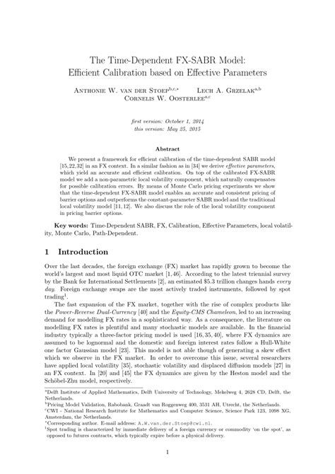 pdf the time dependent fx sabr model efficient calibration based on