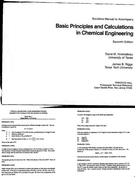 Solution Manual 7th Ed Himmelblau Basic Principles And Calculations In Chemical Engineering