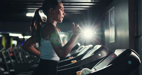 Woman Energy And Run On Treadmill In Gym For Fitness Endurance And