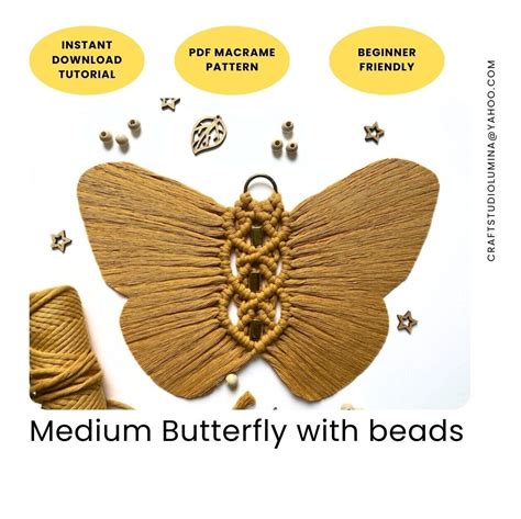 macrame pattern pdf tutorial medium butterfly with beads made by cord decoration for home wall