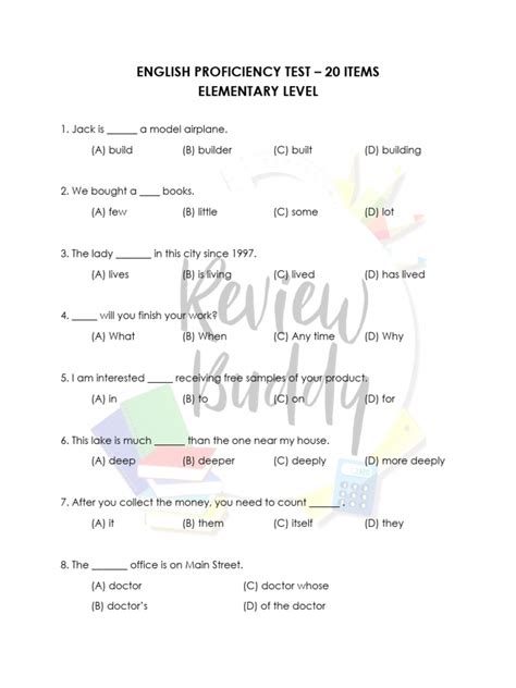 English Proficiency Test 20 Items Pdf