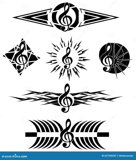Original Treble Clef Tattoo Set Isolated Stock Vector Illustration Of