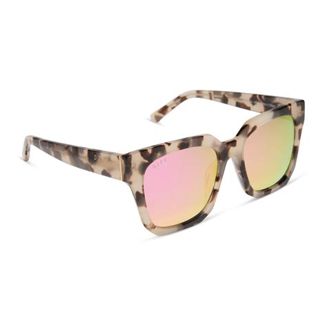 Ariana Square Sunglasses Cream Tort And Pink Mirror Diff Eyewear