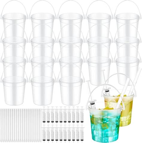 Willinglong 20 Set Clear Plastic Rum Buckets For Drink With