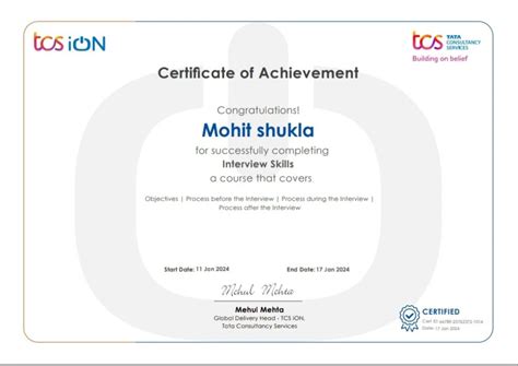 Mohit Shukla On Linkedin I Have Successfully Completed The Interview Skills Course Offered By…