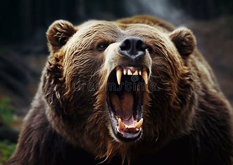 Roar Of Large Hungry Wild Grizzly Brown Mammal Bearmacroai Generative