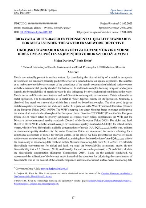 Pdf Bioavailability Based Environmental Quality Standards For Metals