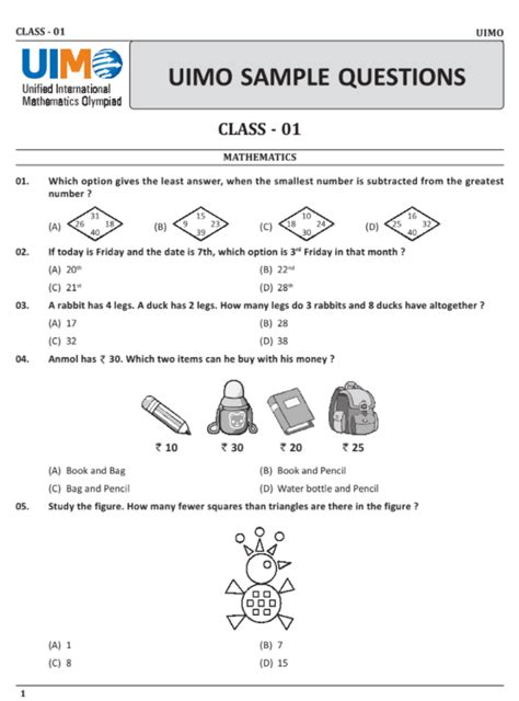 Imo Exam Sample Papers For Class 1 Examplepapers Olympiad Exams 2025