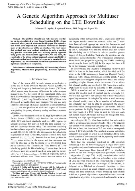 Pdf A Genetic Algorithm Approach For Multiuser Scheduling On The Lte