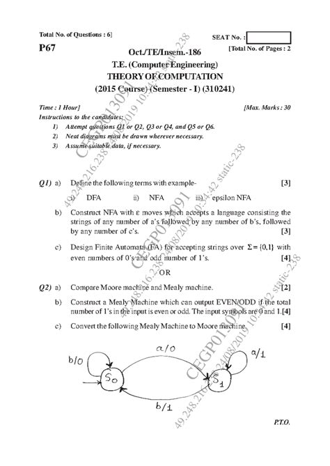 Te Comps Sem5 Tc Aug19 Question Paper Total No Of Questions 6 Octteinsem T