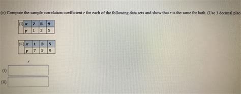 solved compute the sample correlation coefficient r for each
