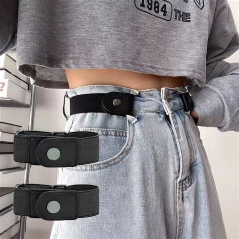 2 Pezzi Set Cintura Elastica Senza Fibbia Per Donna Uomo Cintura