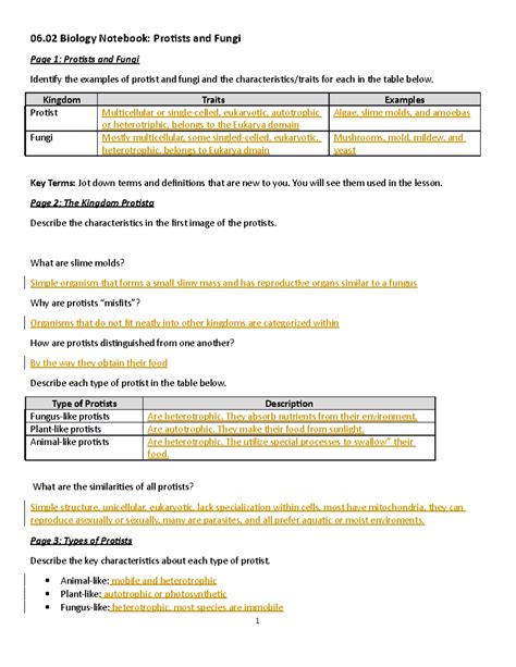 06 02 Protists And Fungi 06 Biology Notebook Protists And Fungi Page 1 Protists And Fungi