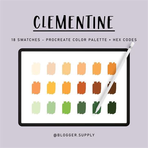 Clementine Procreate Color Palette Hex Color Codes Orange Etsy