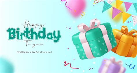 생일 축하 인사말 벡터 디자인입니다 선물 상자 색종이 조각 및 페넌트 장식 요소가 있는 생일 인사말 텍스트 3차원 형태에 대한 스톡 벡터 아트 및 기타 이미지 Istock