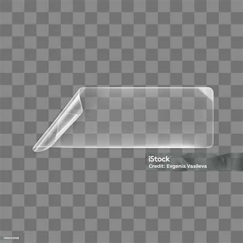 말린 모서리모의 투명한 접착 사각형 스티커 빈 접착제 투명 종이 또는 플라스틱 스티커 라벨에 말려 주름이 생기는 효과 3d