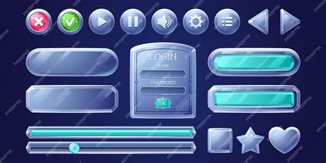 Стеклянные игровые кнопки ui или элементы панели меню ux | Бесплатно ...