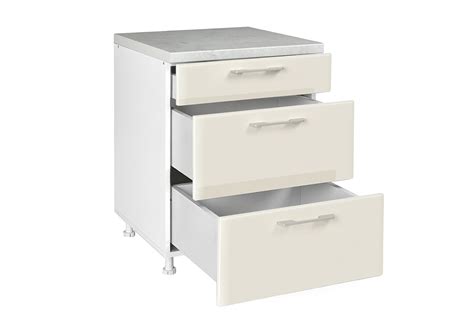 Кухненски шкаф долен с три чекмеджета In Mdf D60 3f бежов гланц • Модулна кухня In Mdf бежов