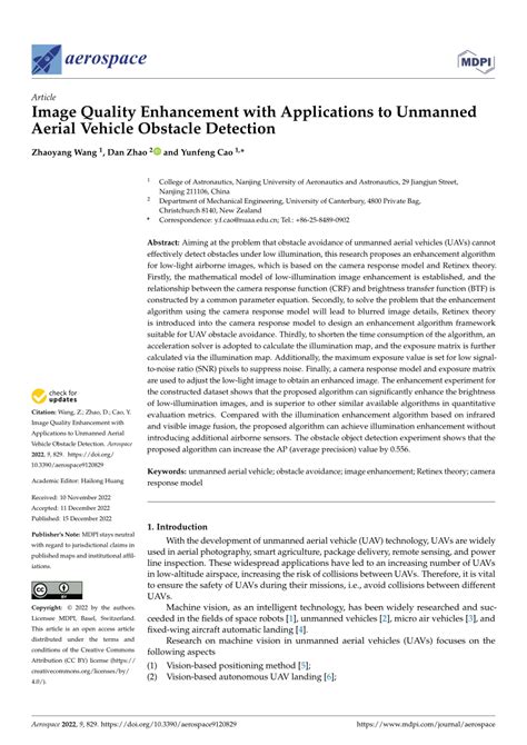 Pdf Image Quality Enhancement With Applications To Unmanned Aerial Vehicle Obstacle Detection